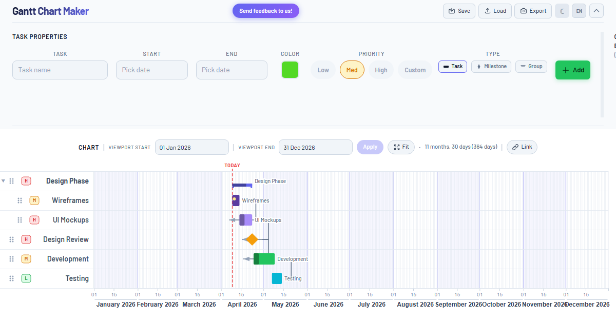 Best Free Gantt Chart Maker — No Signup, Works Offline
